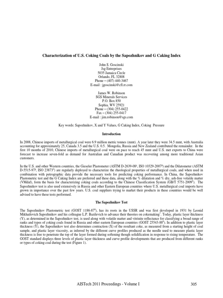 U.S. Coking Coals: Sapozhnikov & G Index | PDF | Coke (Fuel ...