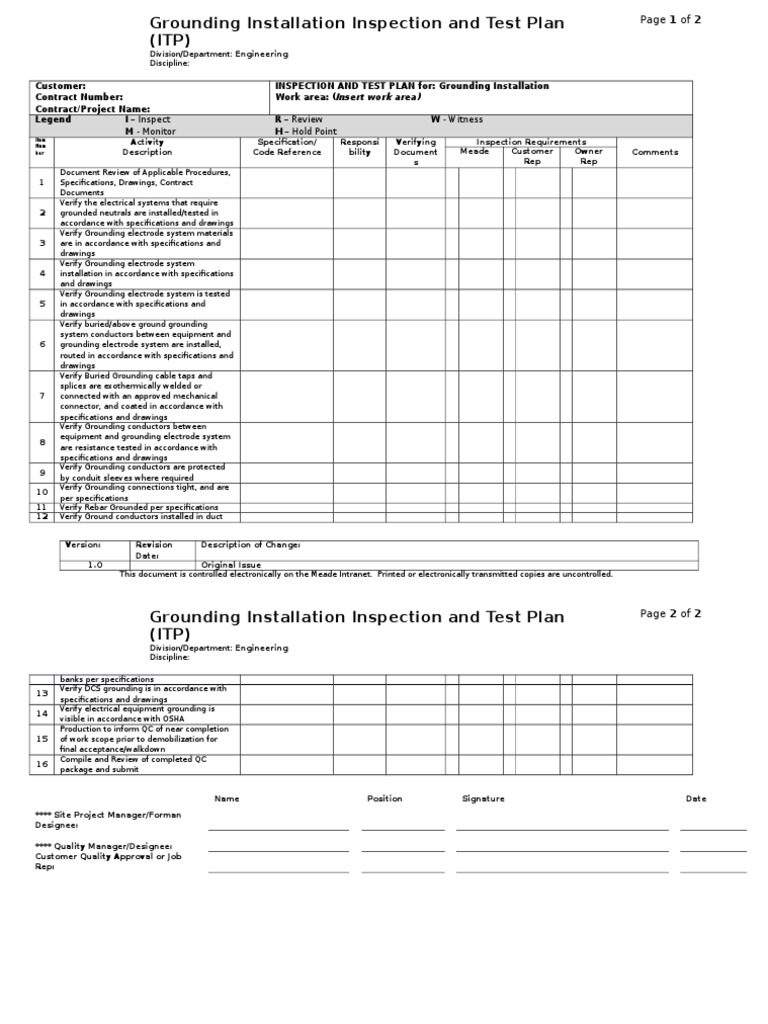 Grounding Installation ITP | PDF | Specification (Technical Standard) | Electrical Conductor