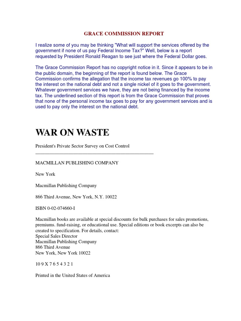 Grace Commission Report | Download Free PDF | Government Budget Balance | Taxes