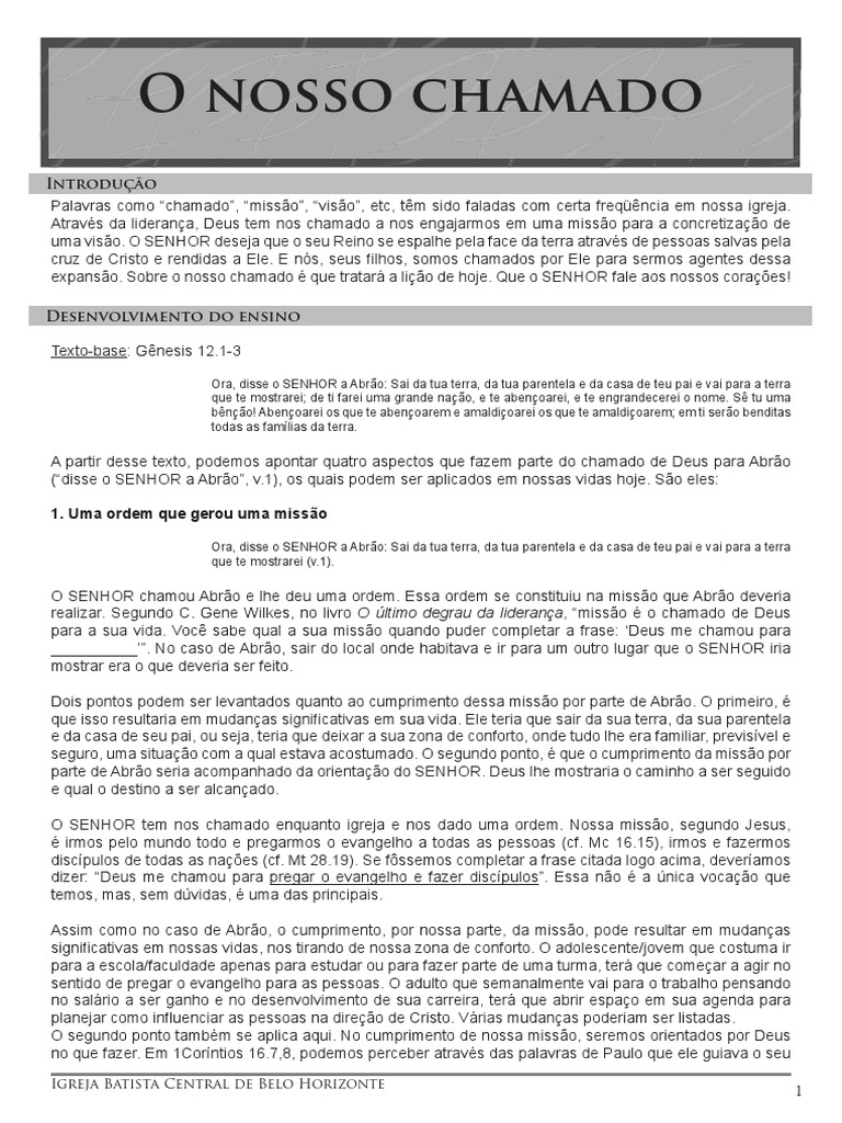 O Nosso Chamado | PDF