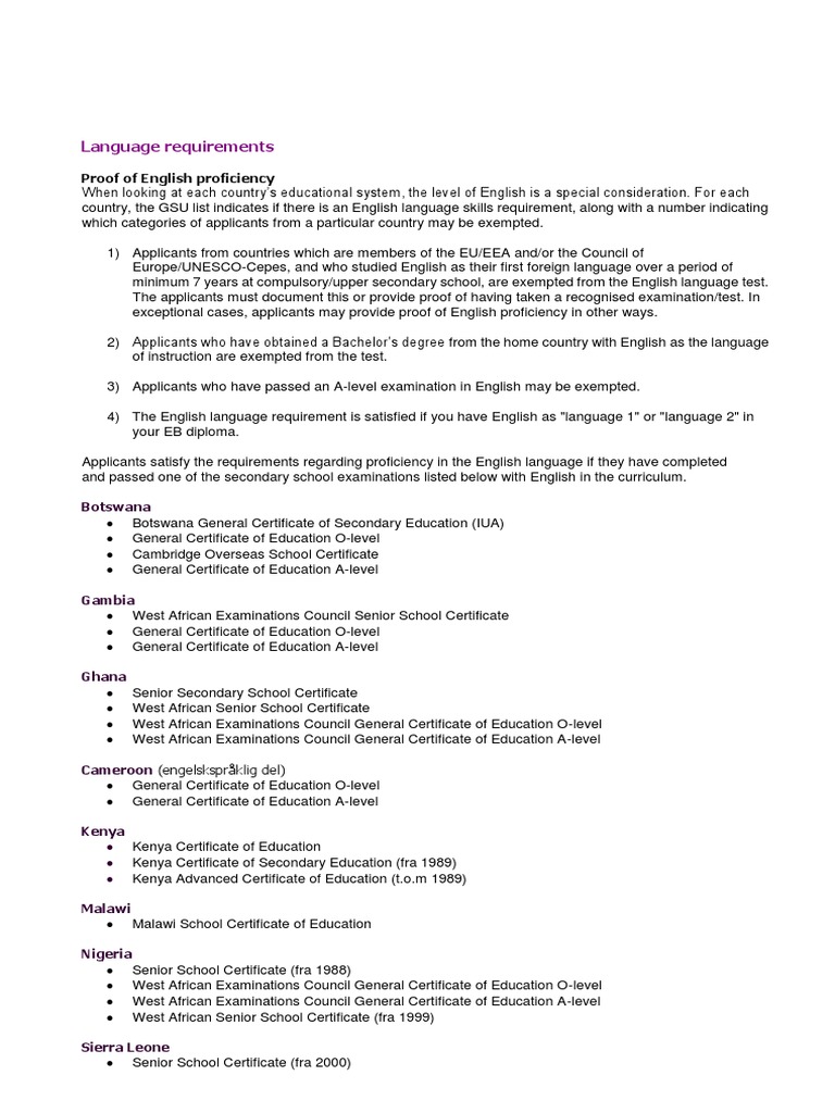 Language Requirements: Proof of English Proficiency | PDF | Academic ...