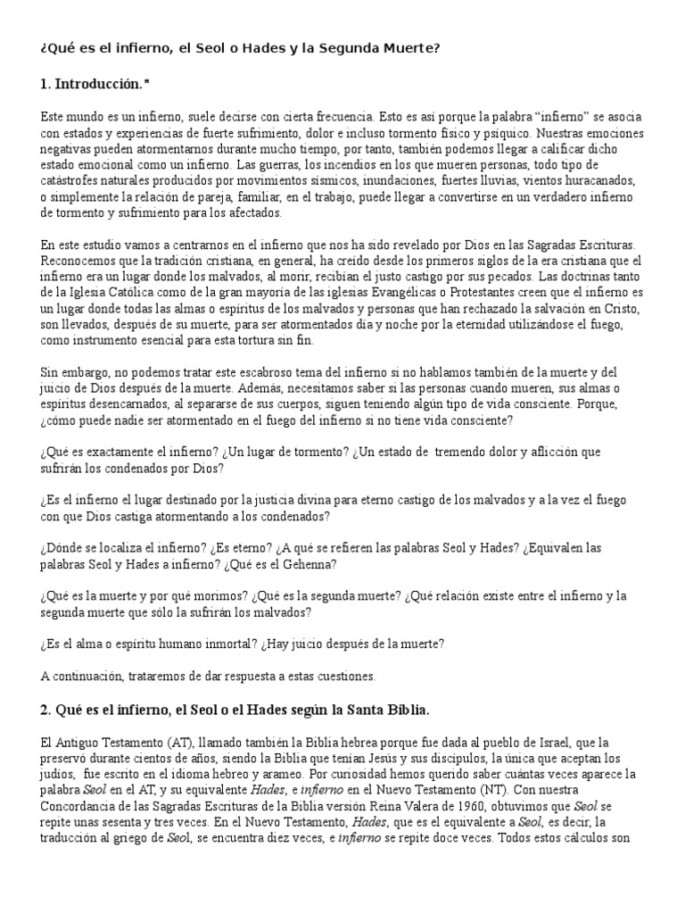 Qué Es El Infierno, El Seol o Hades y La Segunda Muerte | PDF | Infierno | Creencia religiosa y ...