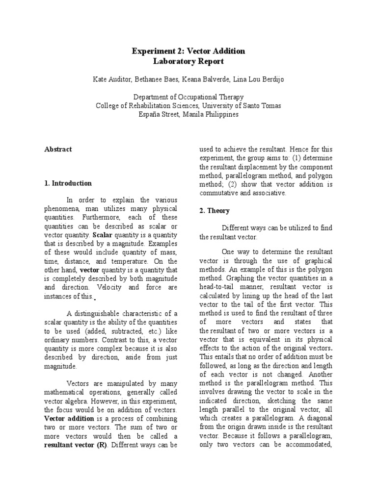 Experiment 2: Vector Addition | PDF | Euclidean Vector | Quantity