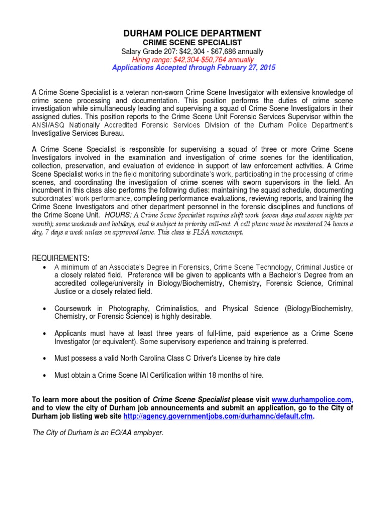 Crime Scene Specialist Job Description 2-15 | PDF | Crime Scene ...