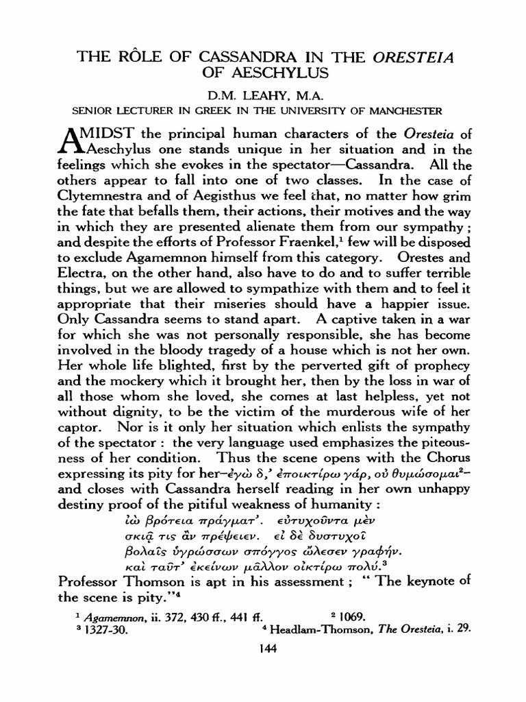 Role of Cassandra in Oresteia | PDF | Oresteia | Cassandra