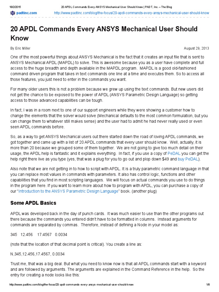 20 APDL Commands | PDF | Parameter (Computer Programming) | Cartesian ...