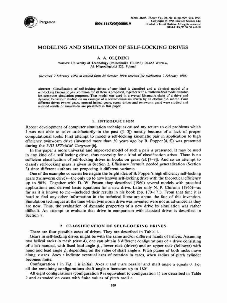 Modeling and Simulation of Self-Locking Drives | PDF | Rotation Around A Fixed Axis | Gear