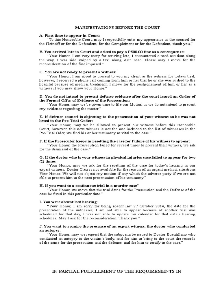 Manifestations Before The Court | PDF | Witness | Prosecutor