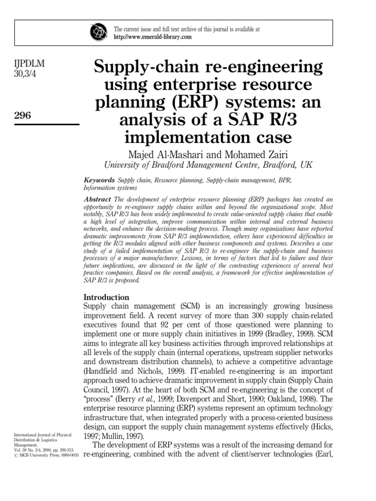 Supply-Chain Re-Engineering Using Enterprise Resource Planning (ERP ...