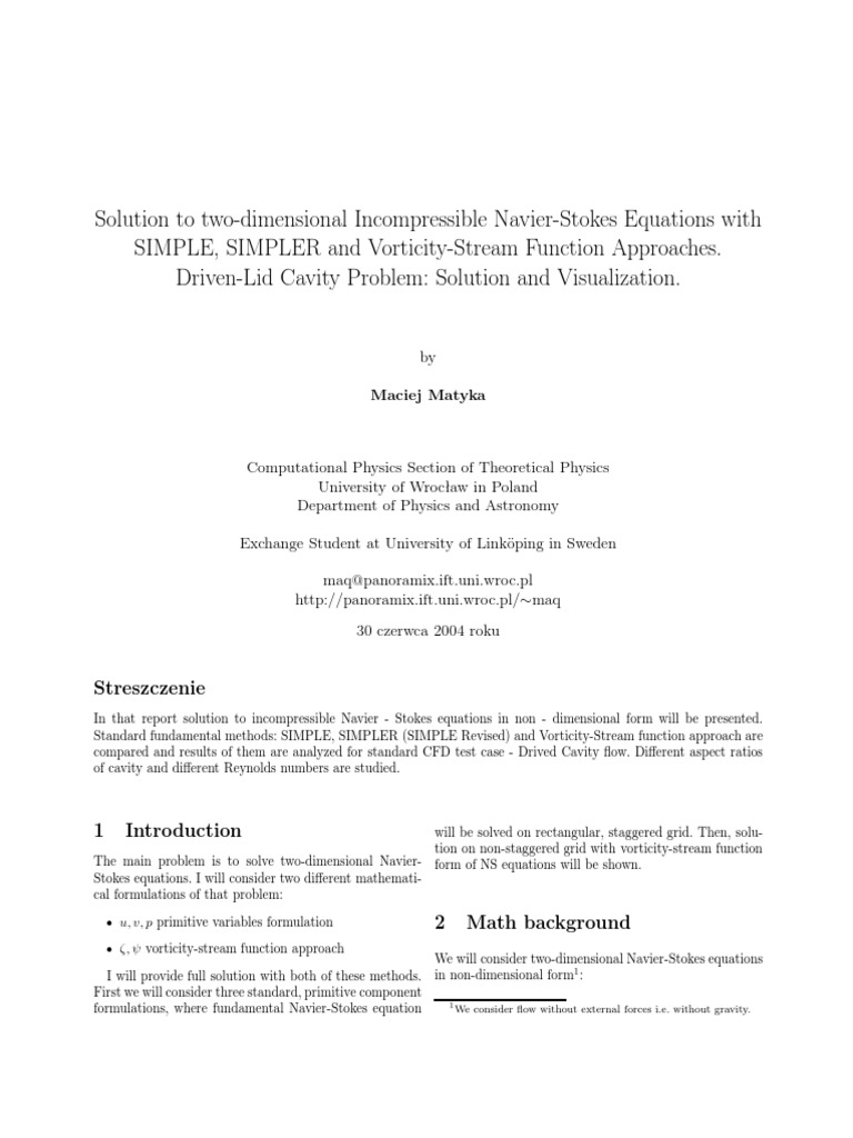Solution To Two-Dimensional Incompressible Navier-Stokes Equations With ...
