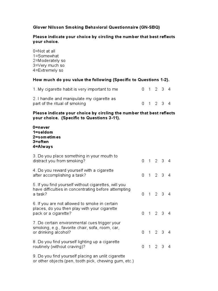 Glover Nilsson Smoking Behavioral Questionnaire