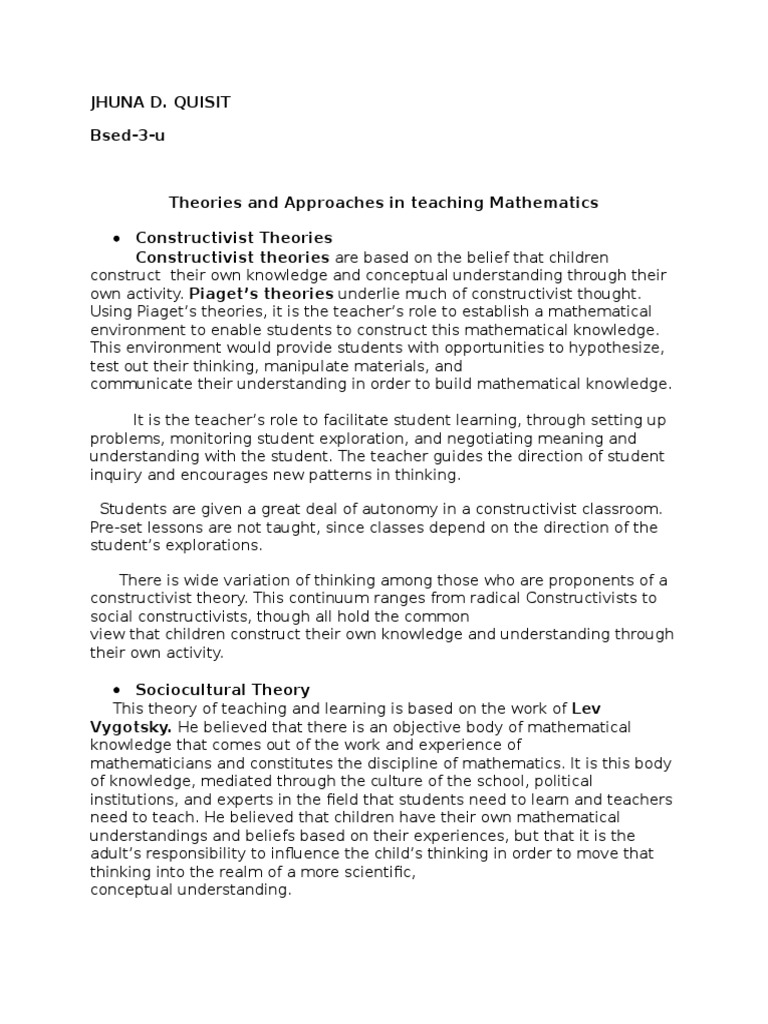 Teaching Mathematics: Key Theories Explained | PDF | Constructivism ...