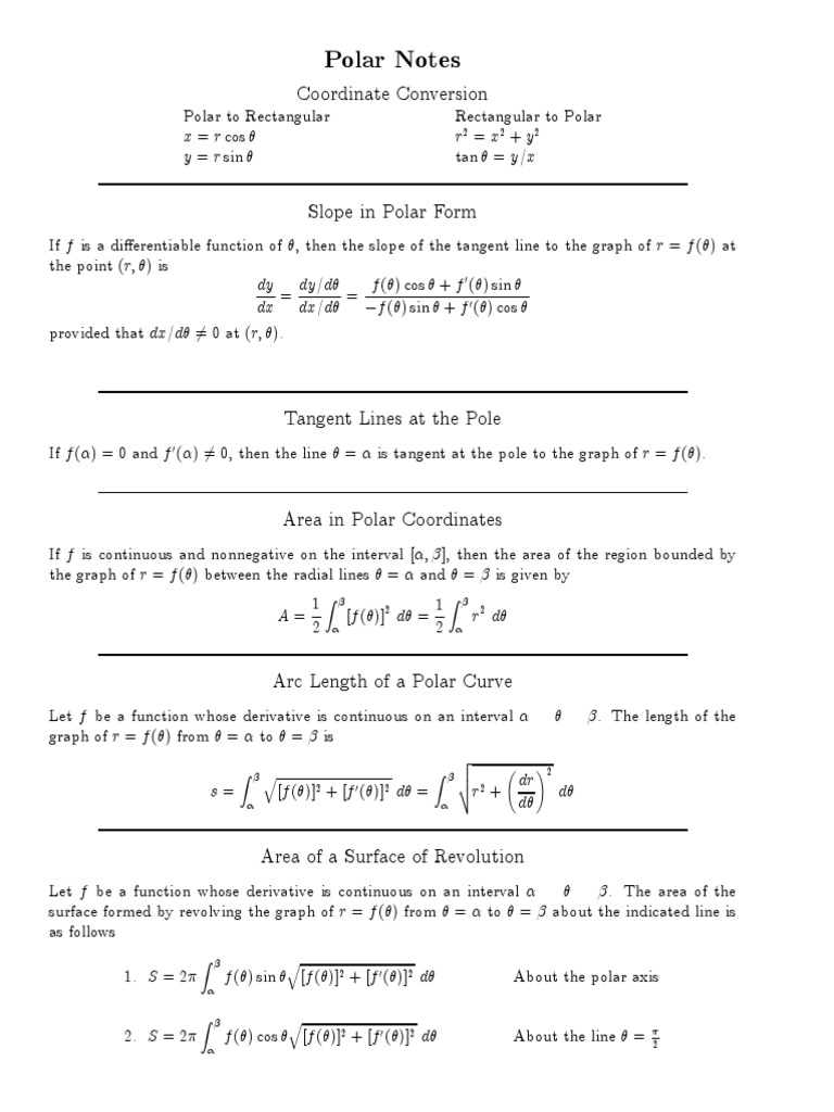 Polar Notes: Coordinate Conversion | PDF | Trigonometric Functions | Sine
