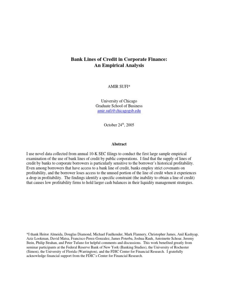 Bank Line of Credit Study | PDF | Book Value | Debt