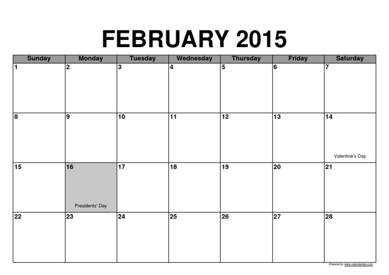 February 2015 Calendar PDF | PDF