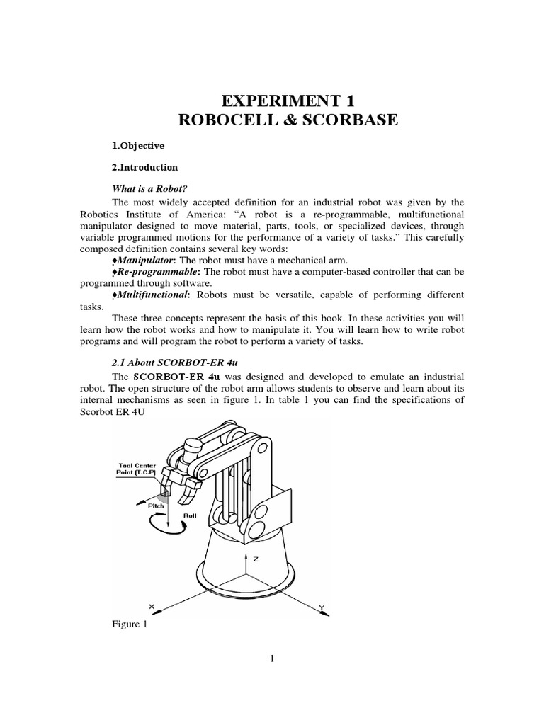 Experiment 1 Robocell & Scorbase: 1.objective | PDF | Robot | Robotics