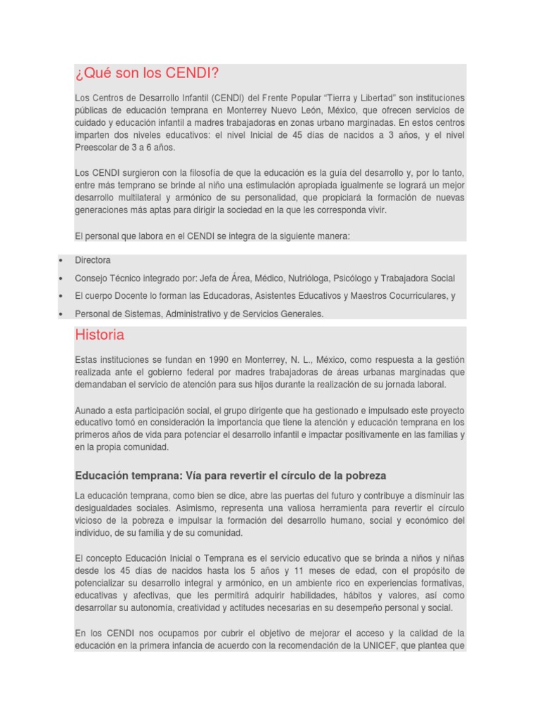 ¿Qué Son Los CENDI? | PDF | Jardín de infancia | Guardería