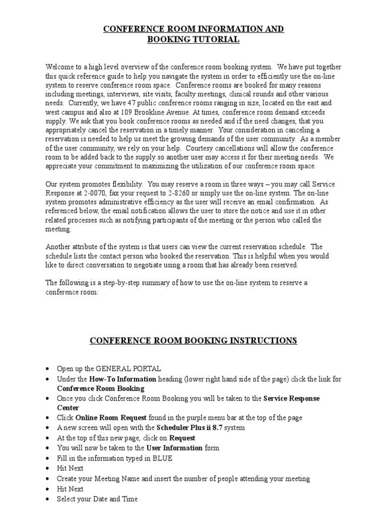 Conference Room Booking Instructions | PDF | Email | Web Page