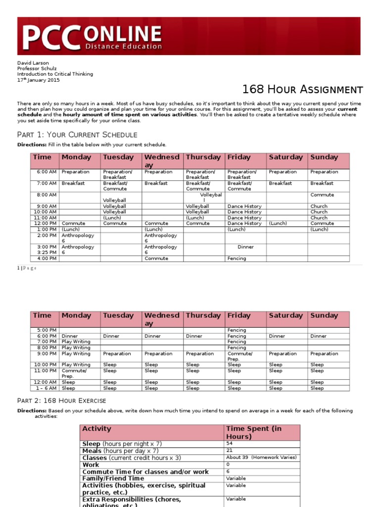 168 Hour Assignment | PDF | Academic Term | Workweek And Weekend