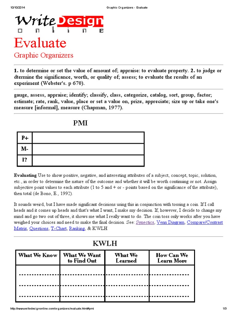 Graphic Organizers - Evaluate | PDF | Matrix (Mathematics) | Lesson Plan