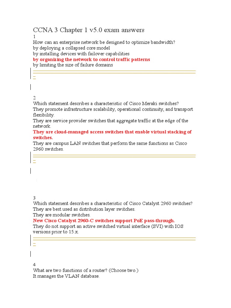 CCNA 3 Chapter 1 v5.0 Exam Answers: by Organizing The Network To Control Traffic Patterns | PDF ...