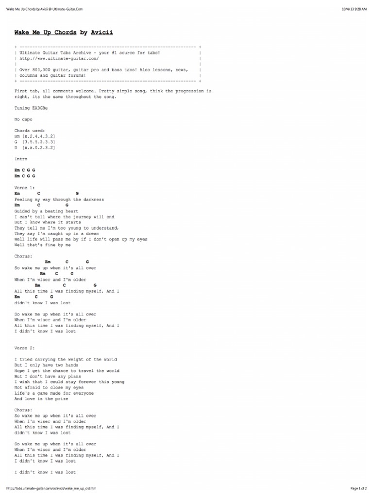 Wake Me Up Chords by Avicii at Ultimate Guitar PDF | PDF