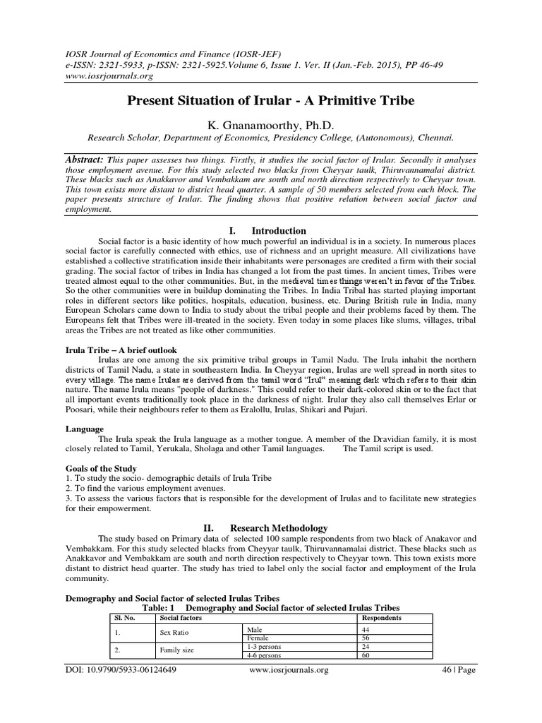 Irular Tribe: Social and Employment Analysis | PDF | Tribe | Marriage