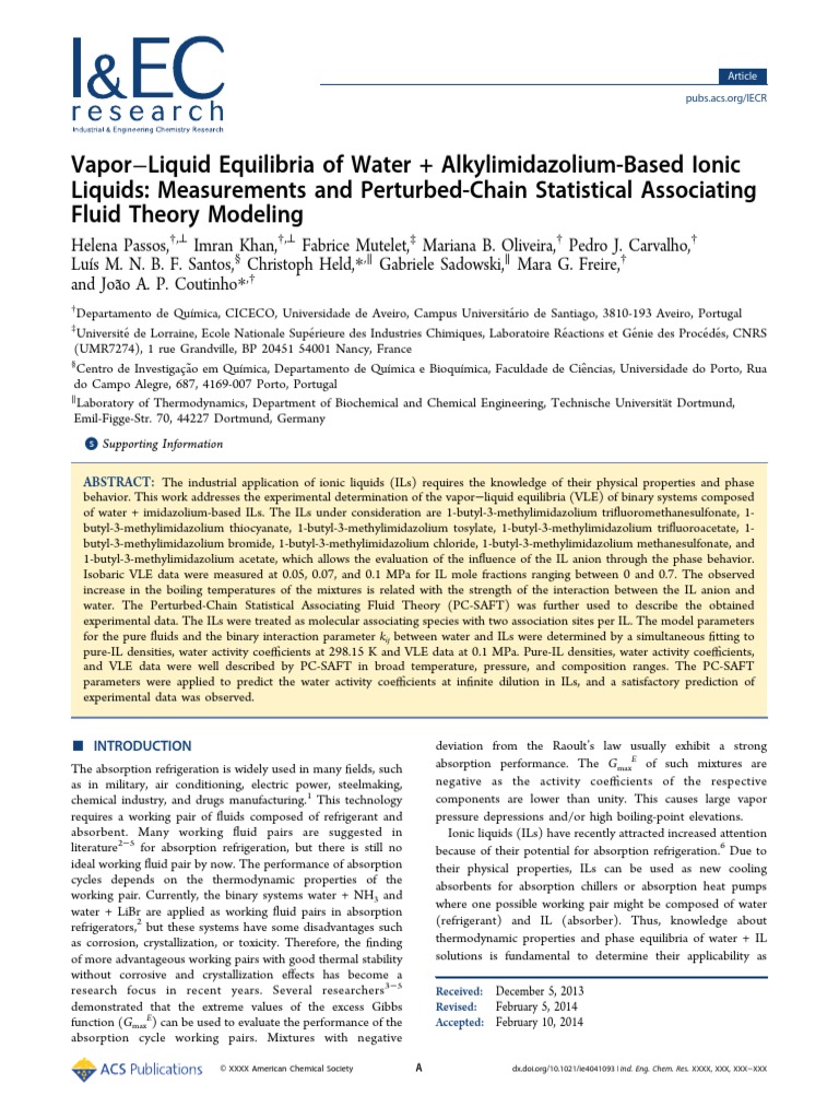 VLE Data On Ionic Liquids and Water | PDF | Properties Of Water ...