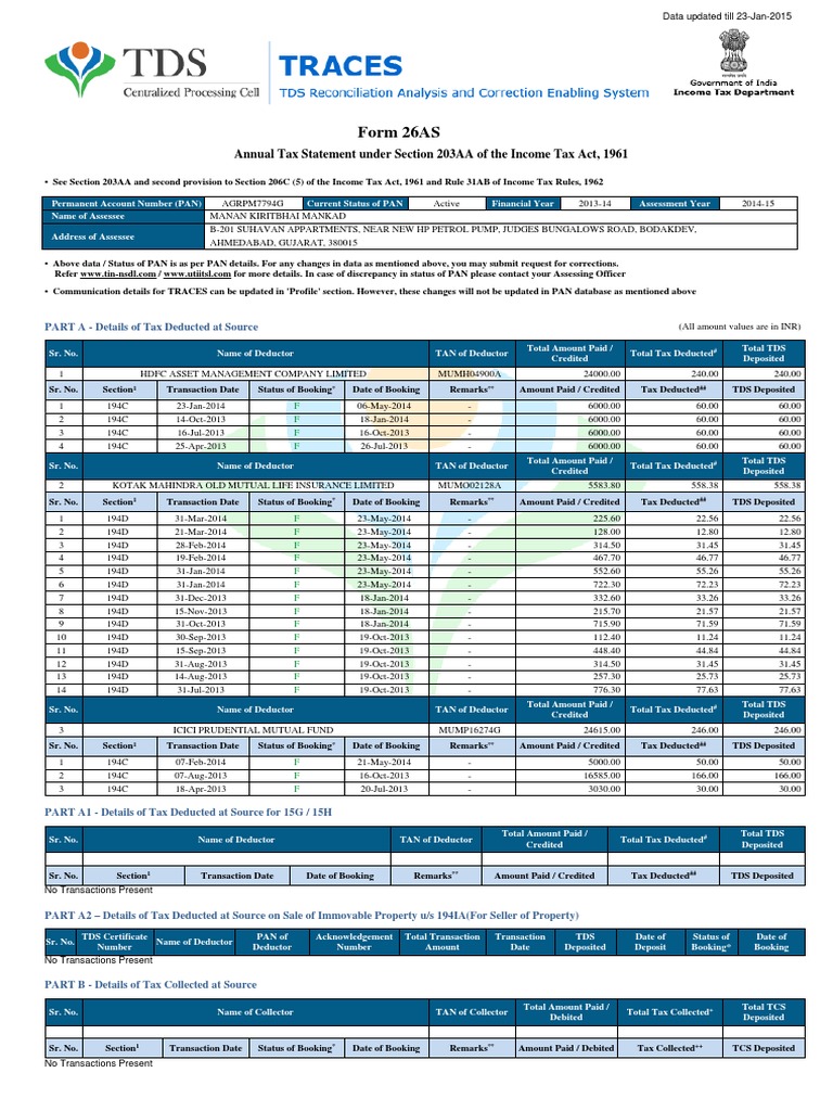 Form 26AS: Annual Tax Statement Under Section 203AA of The Income Tax ...