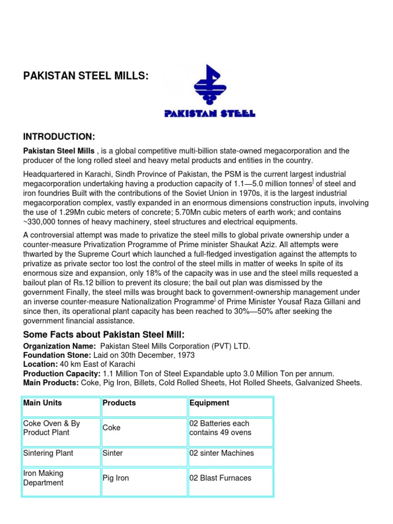 Pakistan Steel Mills Annual Report From Superior University | PDF ...