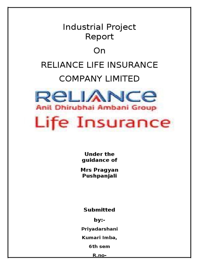 Industrial Project On Reliance Life Insurance Company Limited ...
