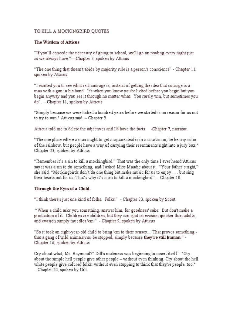 TKAM Quotes | PDF | To Kill A Mockingbird