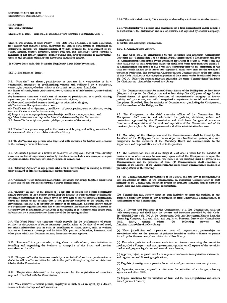 Securities and Regulation Code | PDF | Securities (Finance) | U.S ...