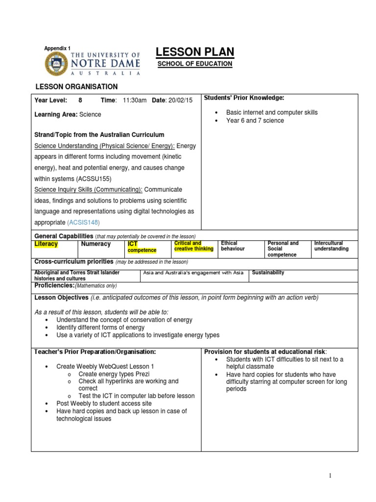 Ict Lesson Plan 1 | Educational Technology | Educational Assessment