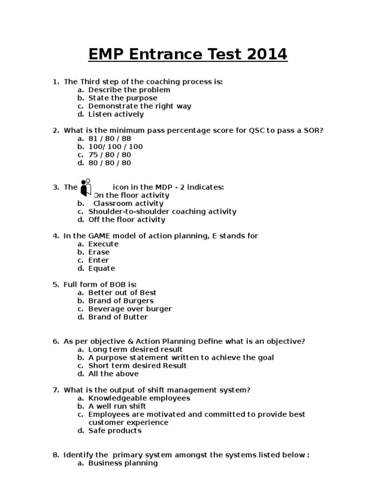EMP Entrance Test 2014 | PDF