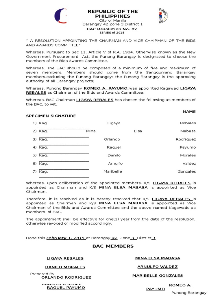 BAC Resolution for Chairman Appointment | PDF | Finance & Money ...