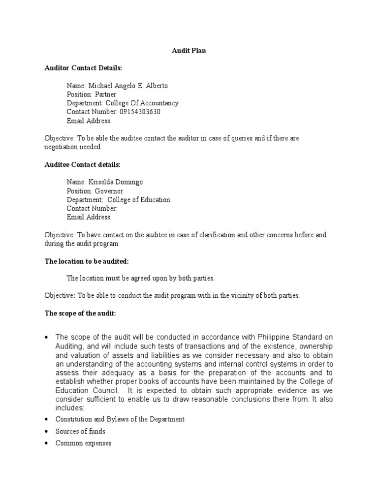 Audit Planning: Establishing Contact Details, Scope, Timeline and ...