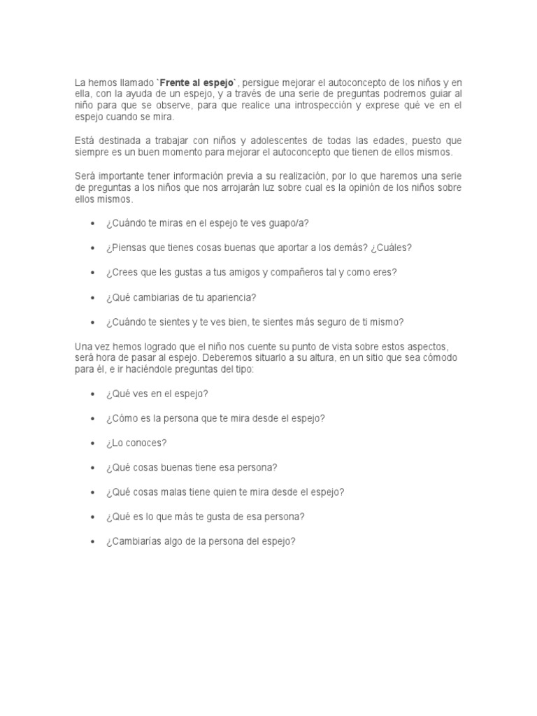 Técnica Del Espejo para Mejorar Autoestima | PDF