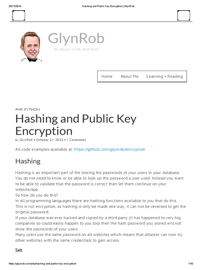 Glynrob: Hashing and Public Key Encryption | PDF | Password | Public Key Cryptography