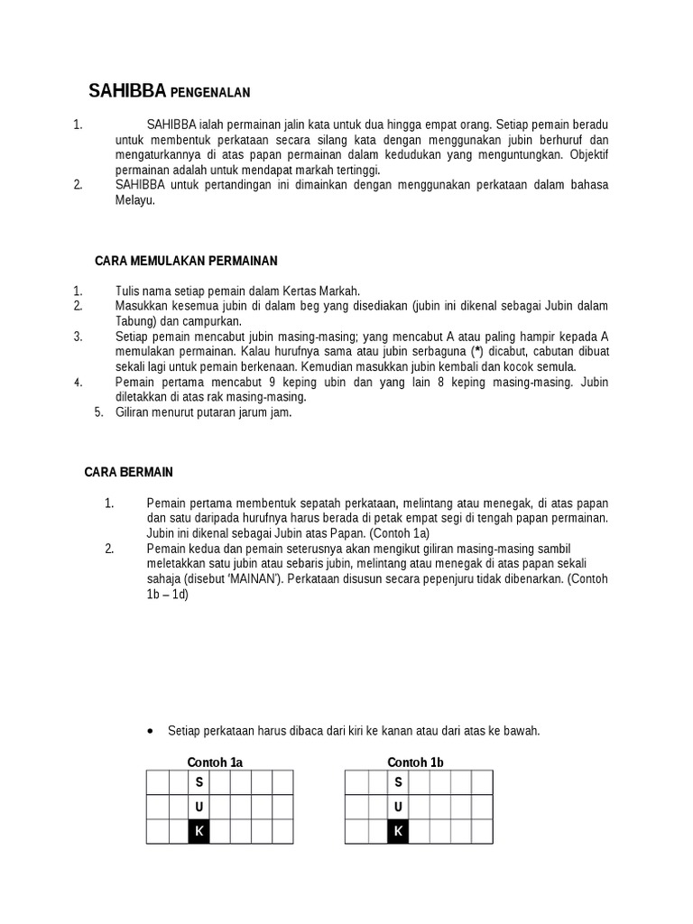 Peraturan Permainan Sahibba Melayu | PDF