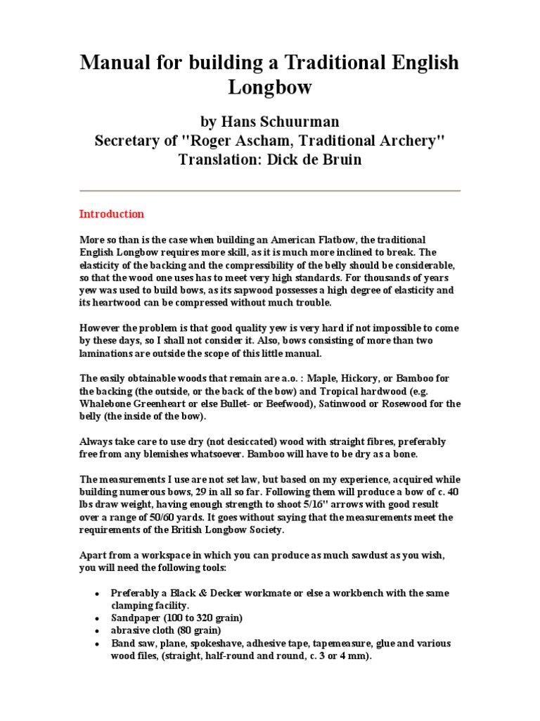 Manual For Building A Traditional English Longbow | PDF | Arrow | Bow ...