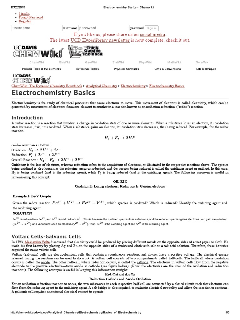 Electrochemistry Basics - Chemwiki | Redox | Electrochemistry