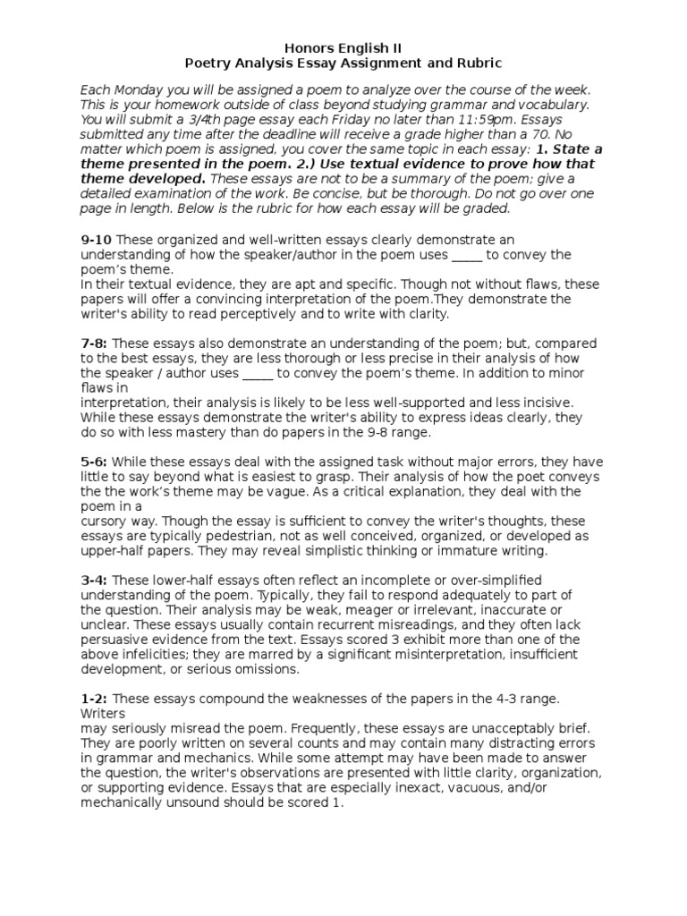 Poetry Analysis Essay Rubric | PDF | Essays | Poetry