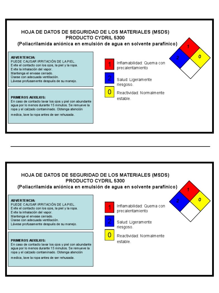 MSDS fichas | Quemar | Primeros auxilios