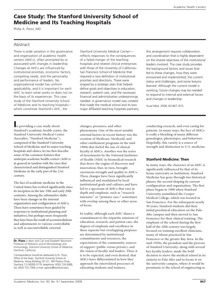 Case Study The Stanford University School | PDF | Medical School ...