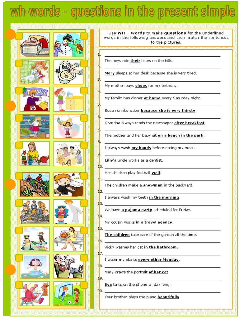 Use WH - Words To Make Questions For The Underlined Words in The ...