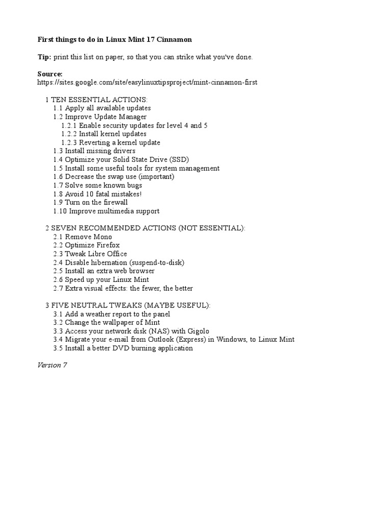 Checklist Linux Mint Cinnamon V7 Pdf Computers 3055