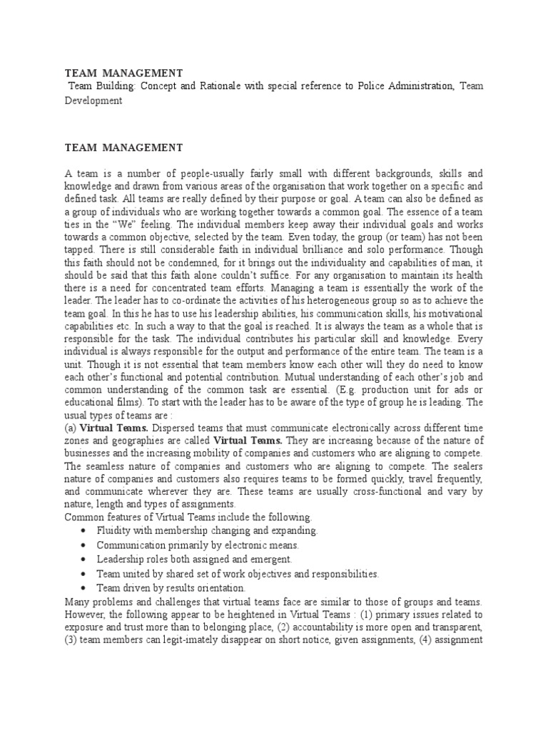 Team Management | PDF | Team Building | Leadership
