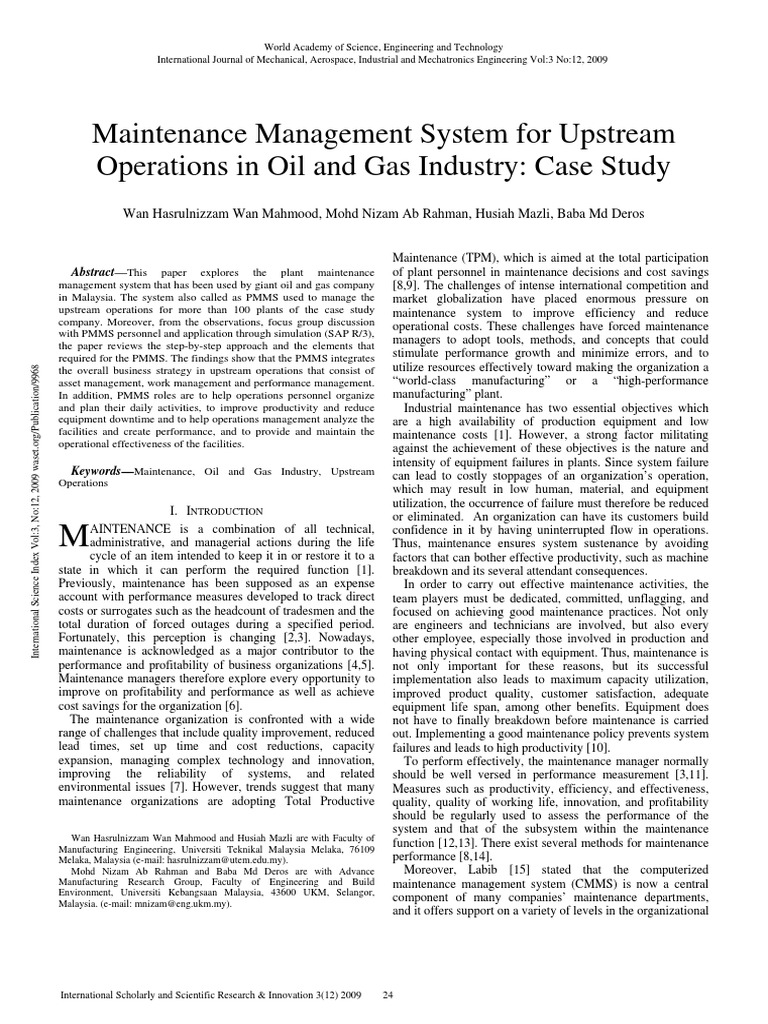 Maintenance Management System For Upstream Operations in Oil and Gas ...