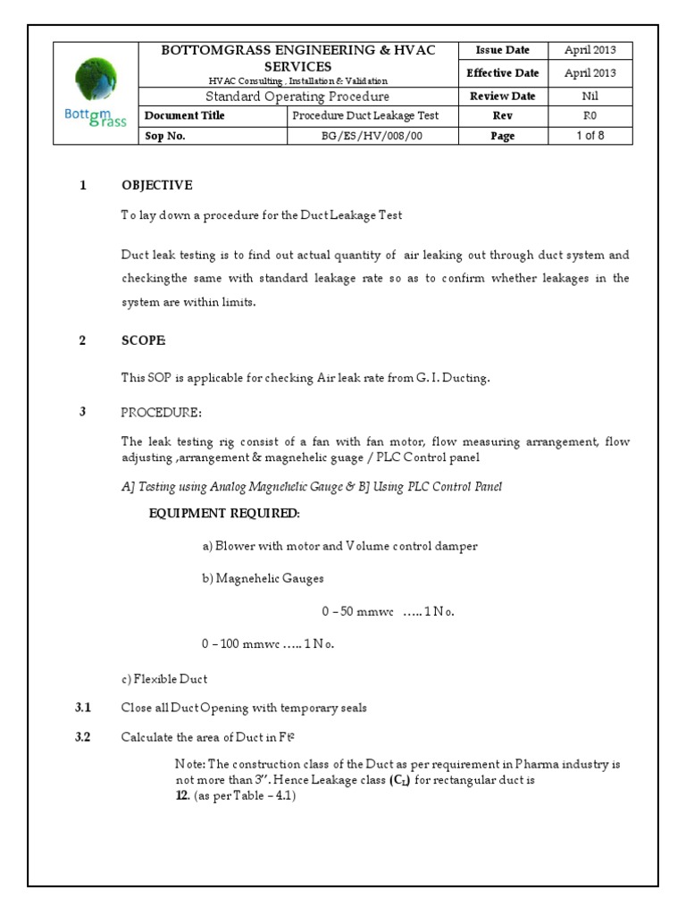 Duct Leakage Testing Procedure | PDF | Duct (Flow) | Pressure Measurement